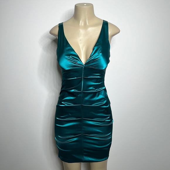 Jump | Dresses | Jump Sexy Green Satin Bodycon Mini Dress Size 34 ...